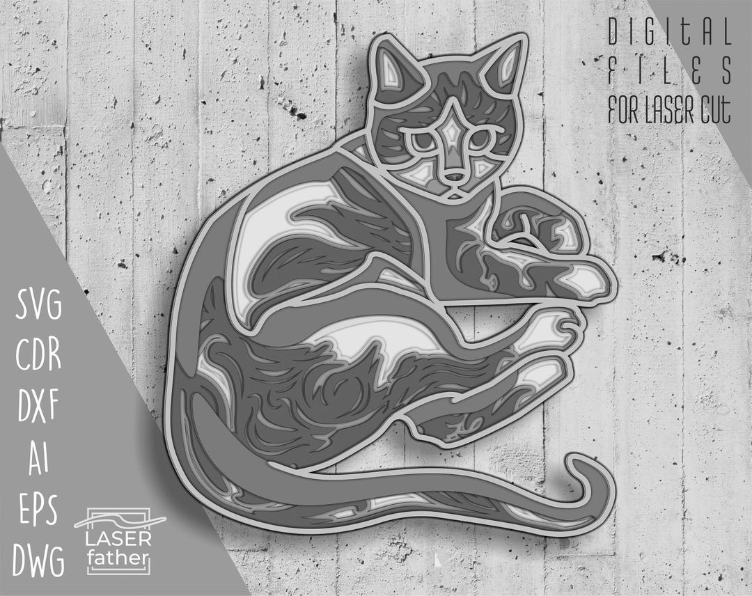 Cat SVG, Multilayer Animal, 3D Laser Cutting, Instant Download Cdr Eps ...