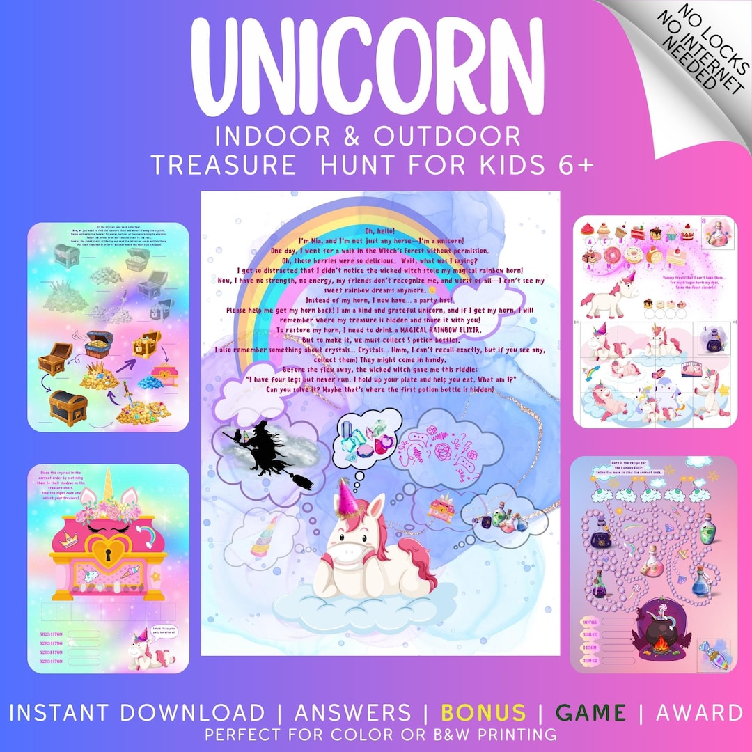 Unicorn Treasure Hunt | Printable Party Games for Kids | DIY Unicorn ...