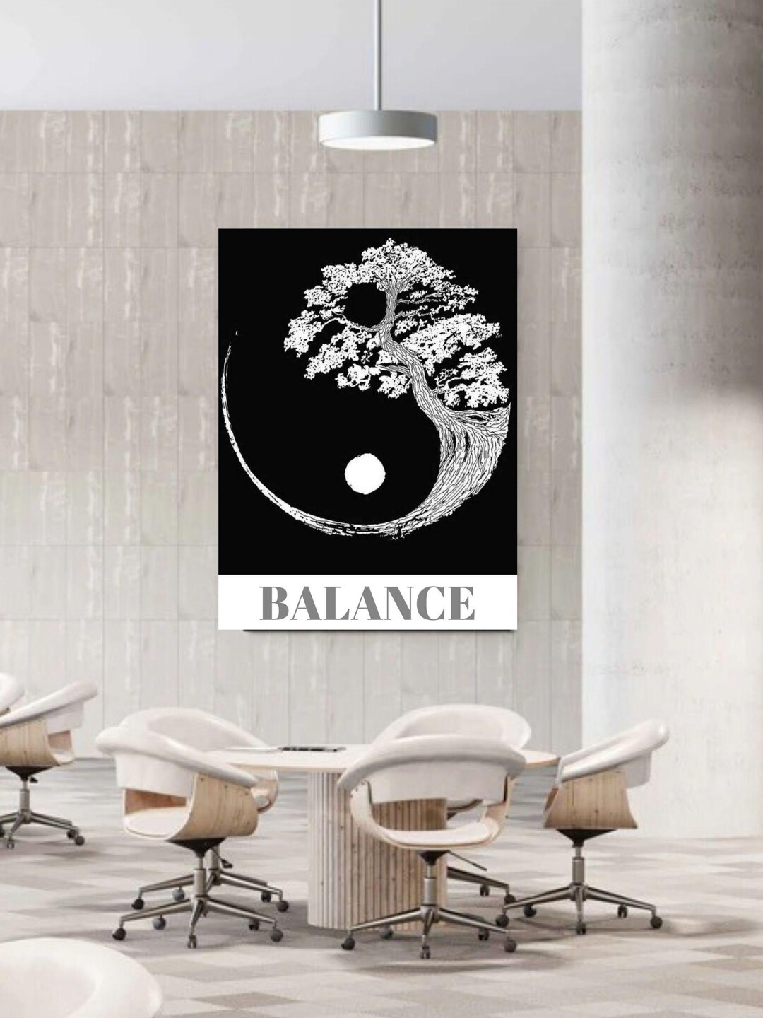Retro Ying Yang Pattern Digital Print, Black and White Ying Yang ...