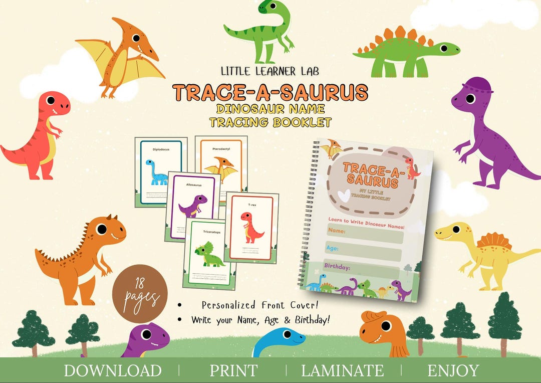 Dinosaur Name Tracing Book for Kids | Printable Handwriting Practice A4 ...