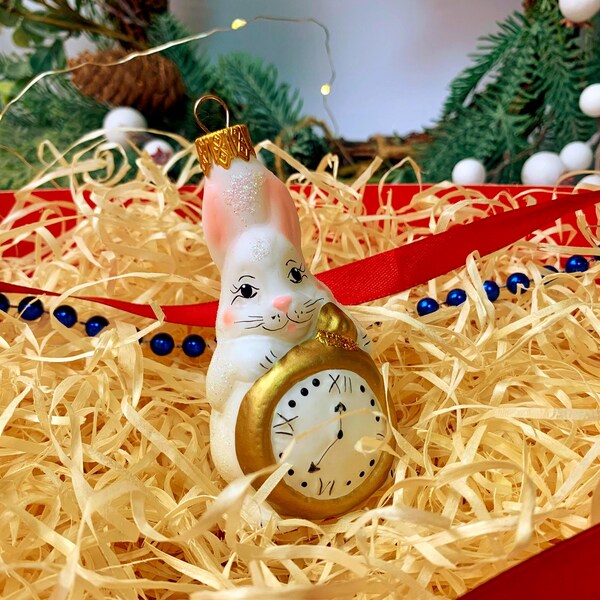 Rabbit With Clock Figurine - Etsy
