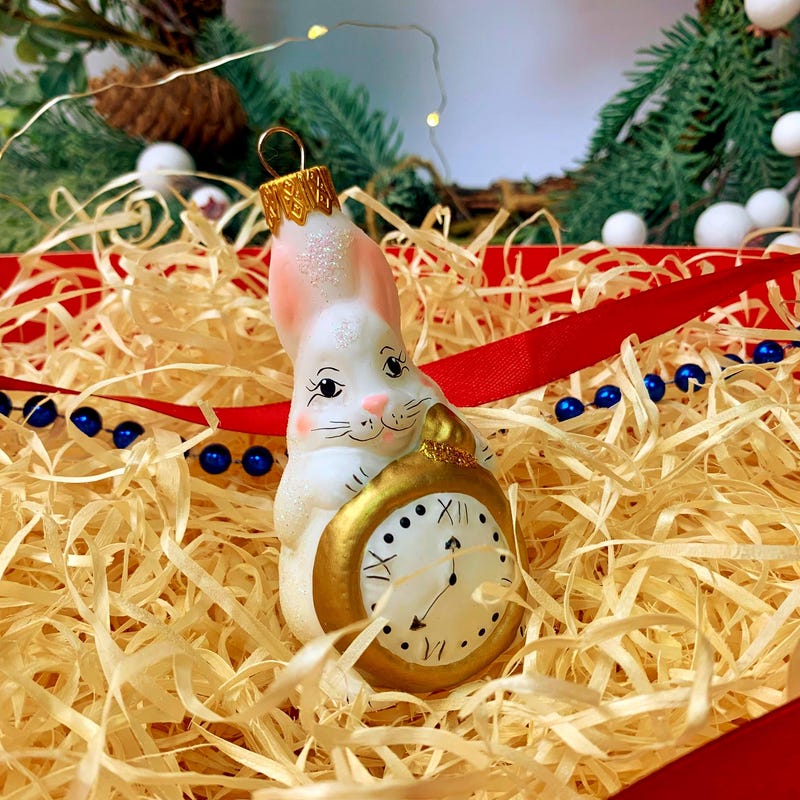 Rabbit With Clock Figurine - Etsy