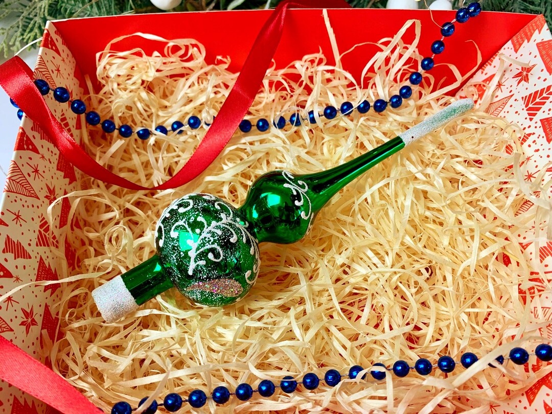 Green Christmas Tree Topper – 18 Cm Glass Ornament – Vintage Style ...