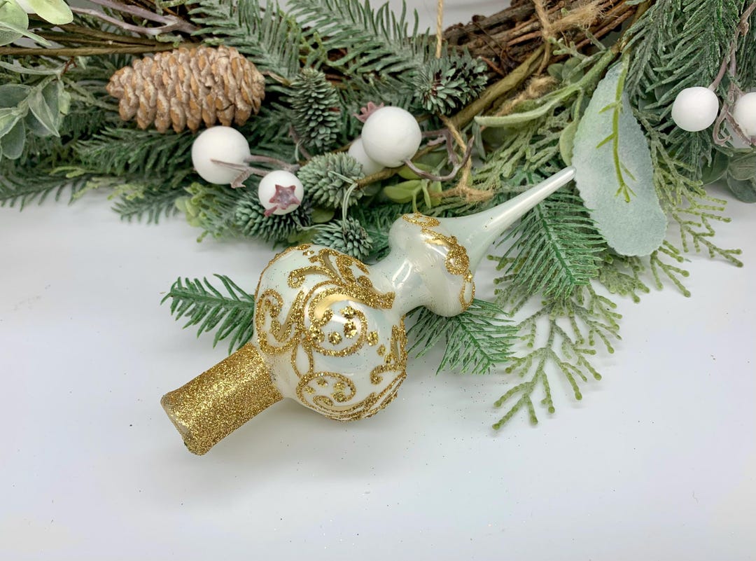 Elegant Handmade Glass Christmas Tree Topper – White Holiday Finial ...