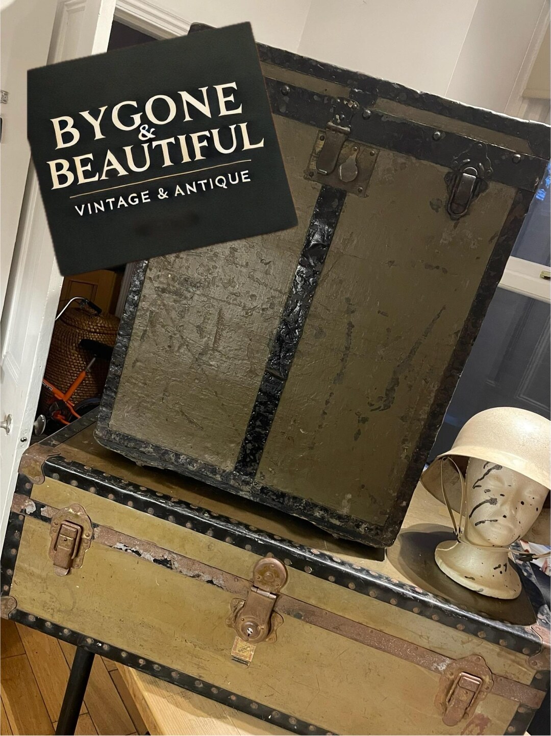 Pair of Antique Military-style Storage Trunks | Vintage Metal & Wood ...