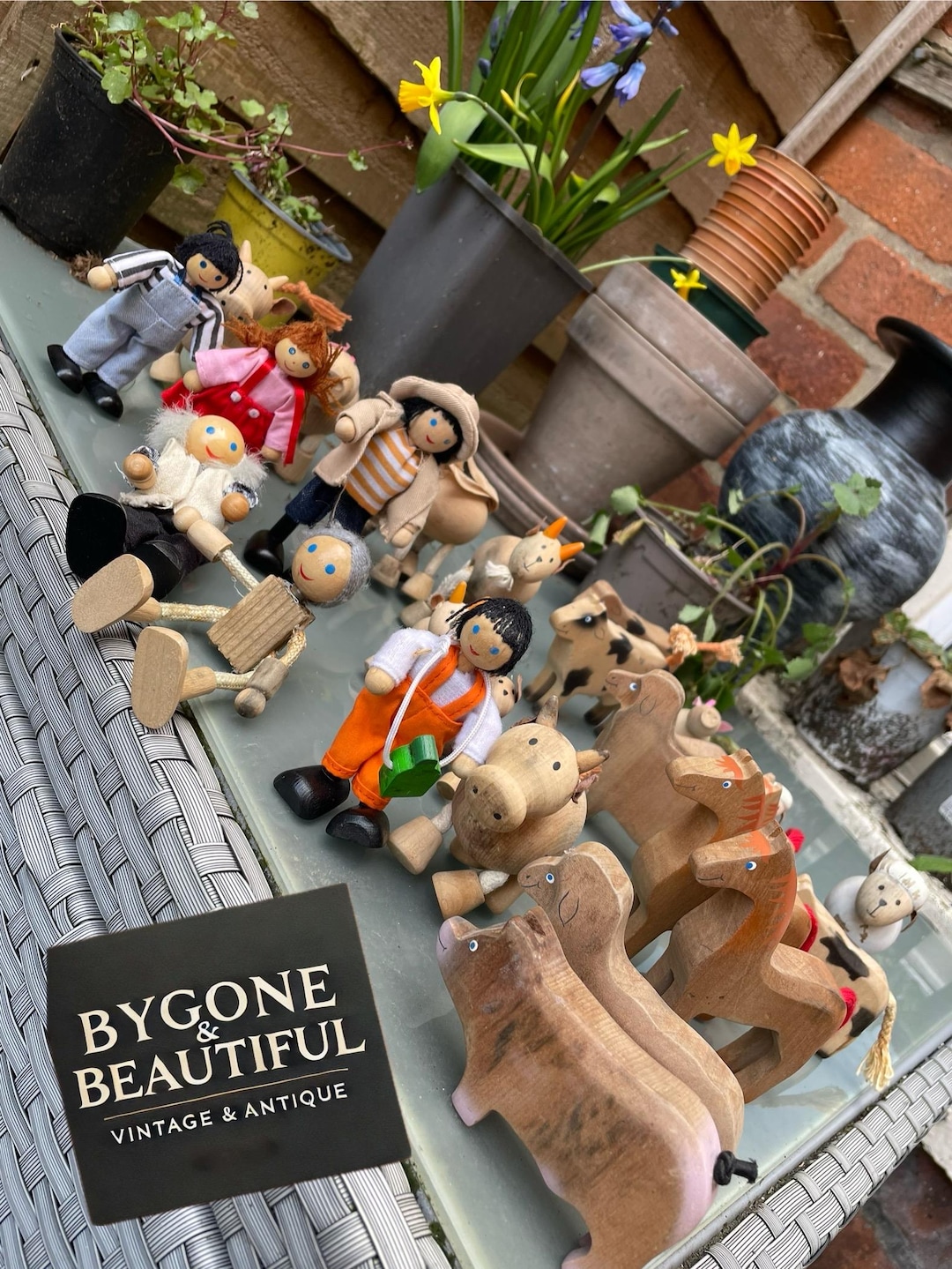 Vintage Wooden Farm Toy Set – Handcrafted Figures & Animals, Rustic ...