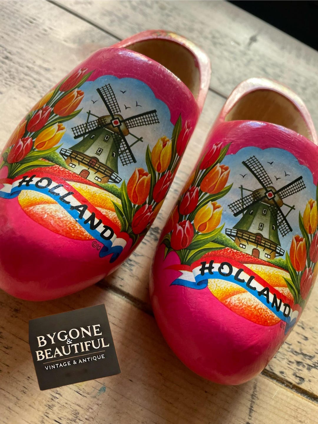 Vintage Dutch Wooden Clogs – Hand-painted Pink Holland Souvenir ...