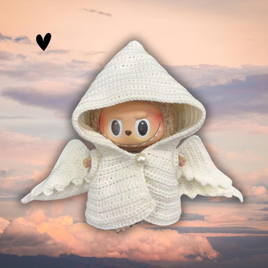 Labubu Angel Cape – Handmade White Crochet Hooded Cloak With Wings ...