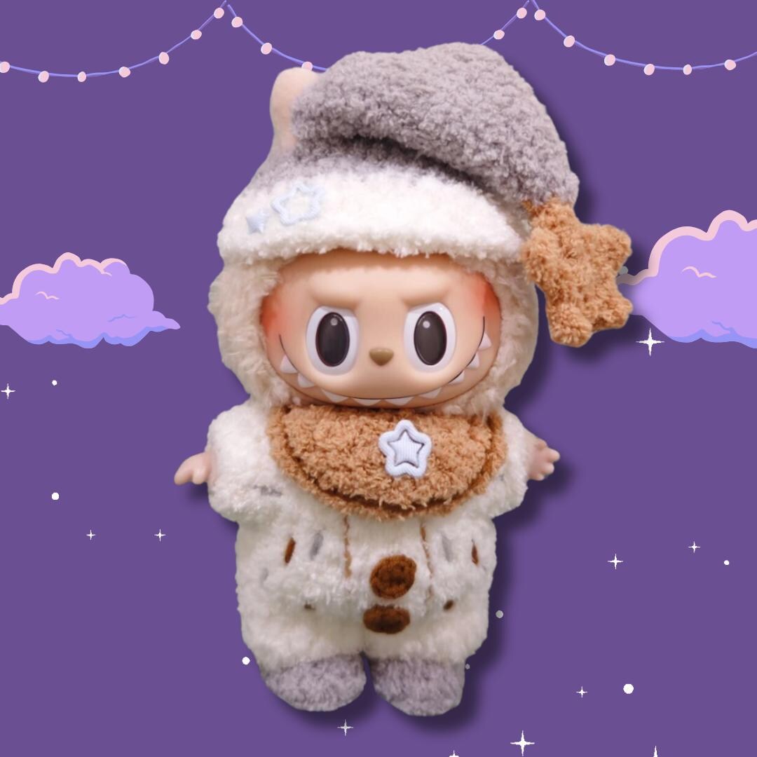 Handmade Cozy Winter Outfit for Labubu Doll – Fuzzy Snow Pajama Set ...
