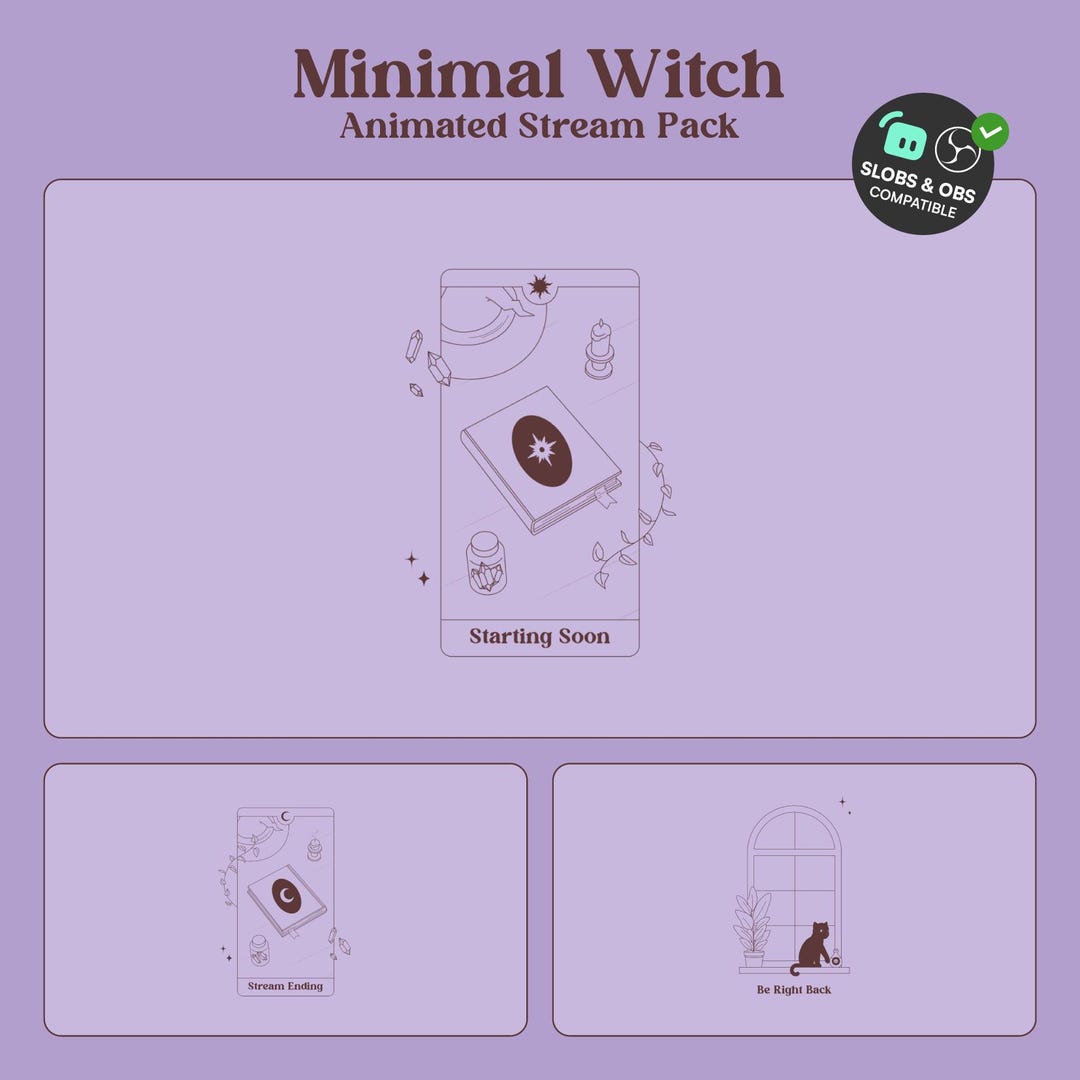 Minimal Goth Witch Animated Stream Overlay Pack: Twitch, Kick, Youtube ...