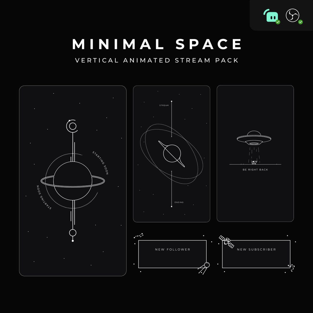 Minimal Space Animated Stream Overlay Pack: Twitch, Kick, Youtube ...