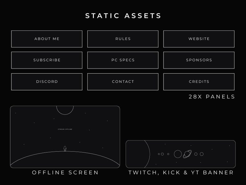 Minimal Space Animated Stream Overlay Pack: Twitch, Kick, Youtube ...