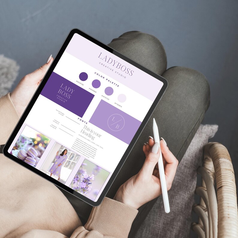 Purple Brand Board Template, Brand Kit Template, Editable Brand Kit ...