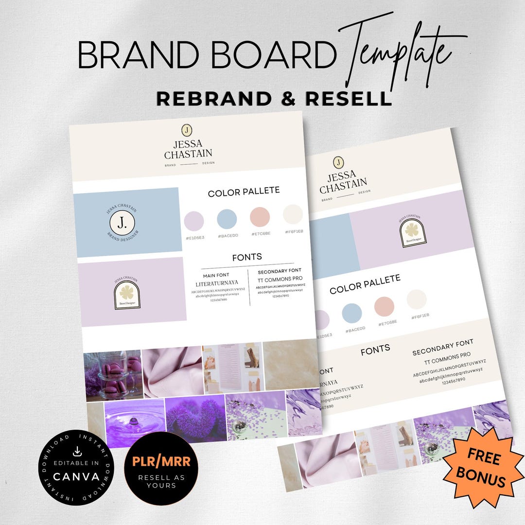 Brand Board Template, Brand Kit Template, Editable Brand Kit, Pre-made ...