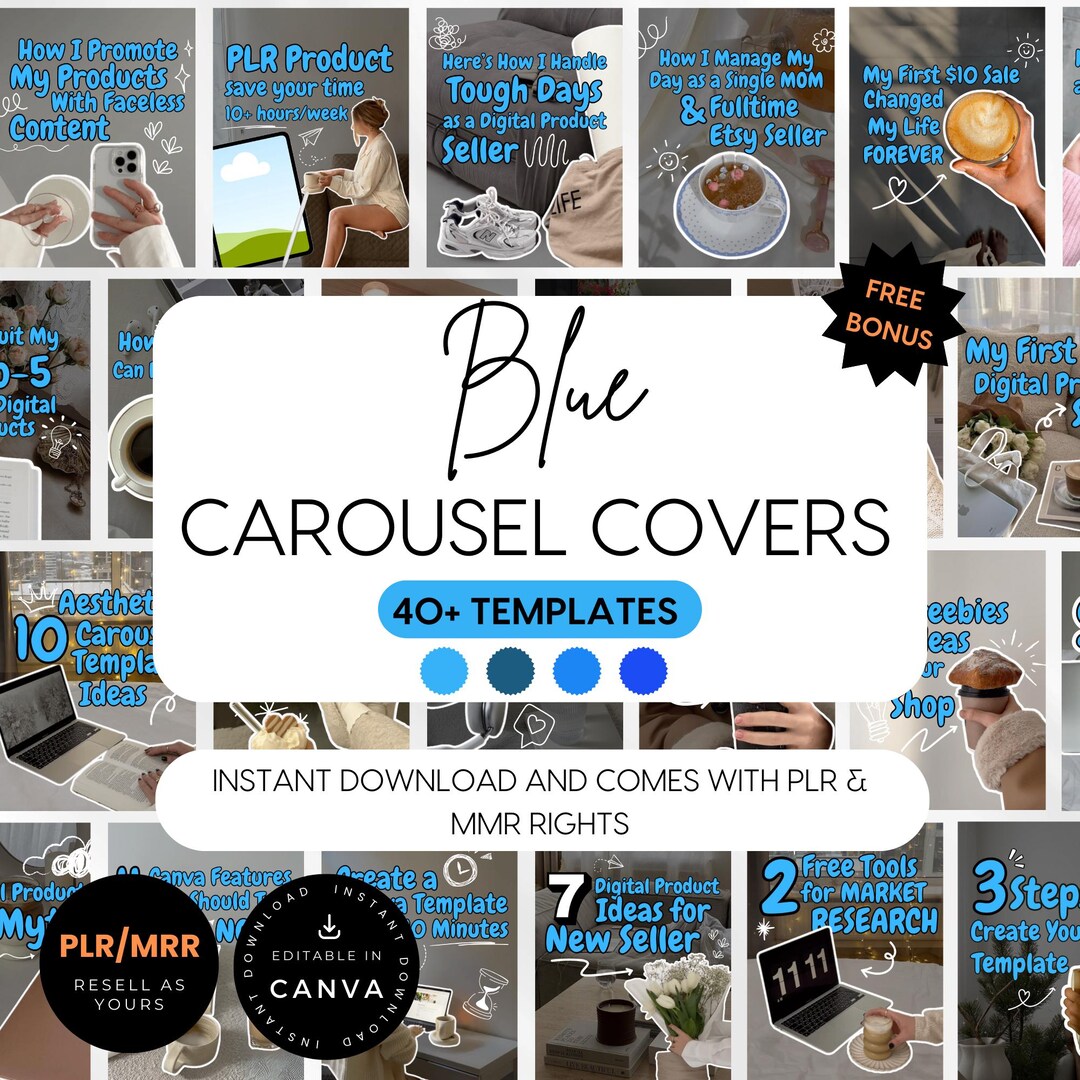 Blue Instagram Carousel Covers: 40+ Canva Templates (digital Product ...