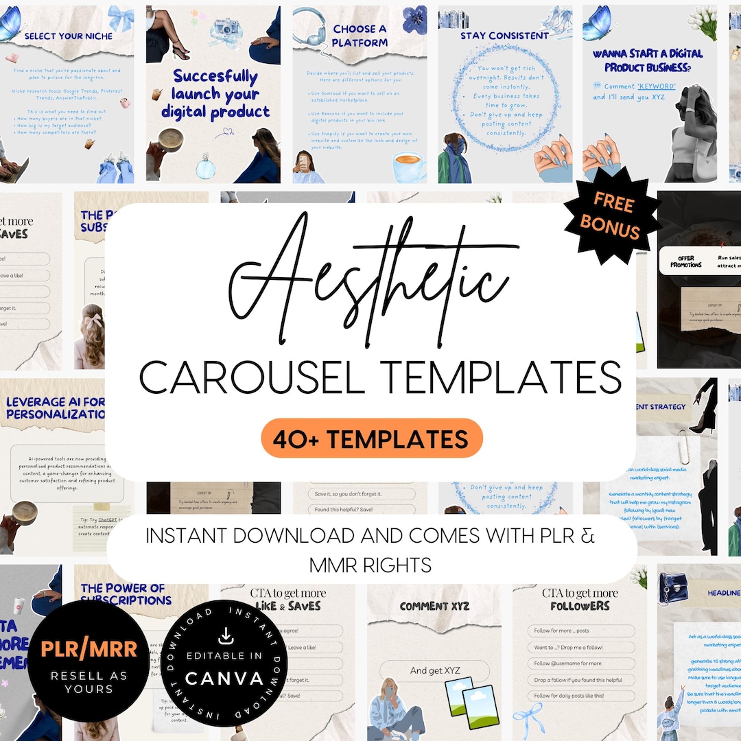 Aesthetic Instagram Carousel Templates, PLR MRR Digital Products, Ig ...