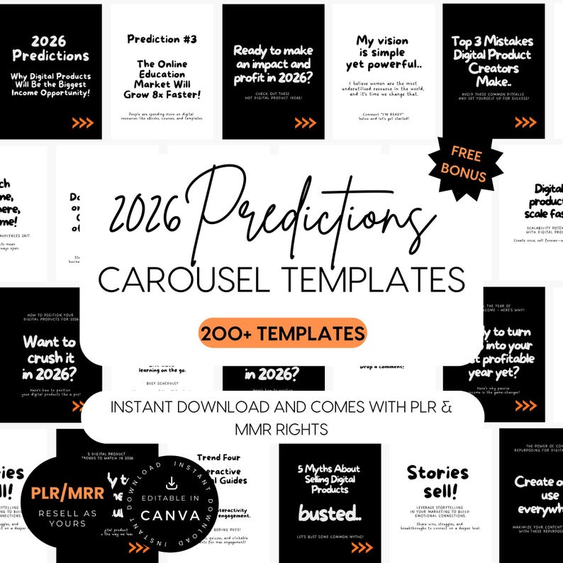 Instagram Carousel Templates 2026 Predictions PLR MRR Editable in Canva ...