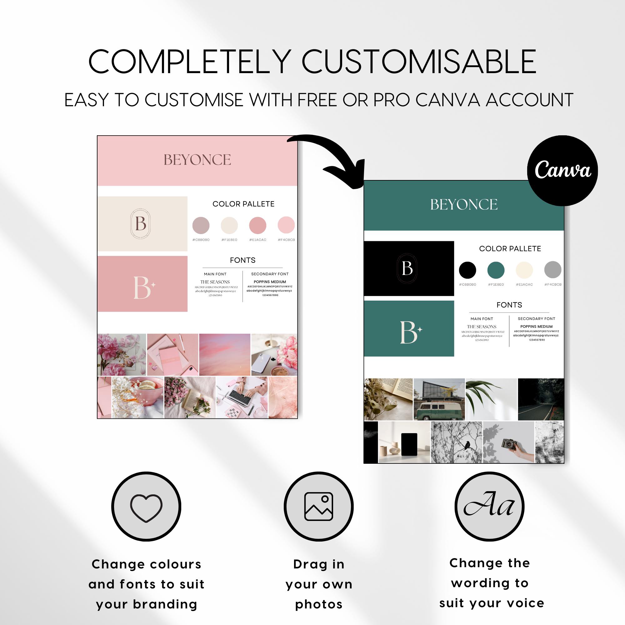 PLR MMR Brand Board Template, Pink Brand Kit Template, Editable Brand ...