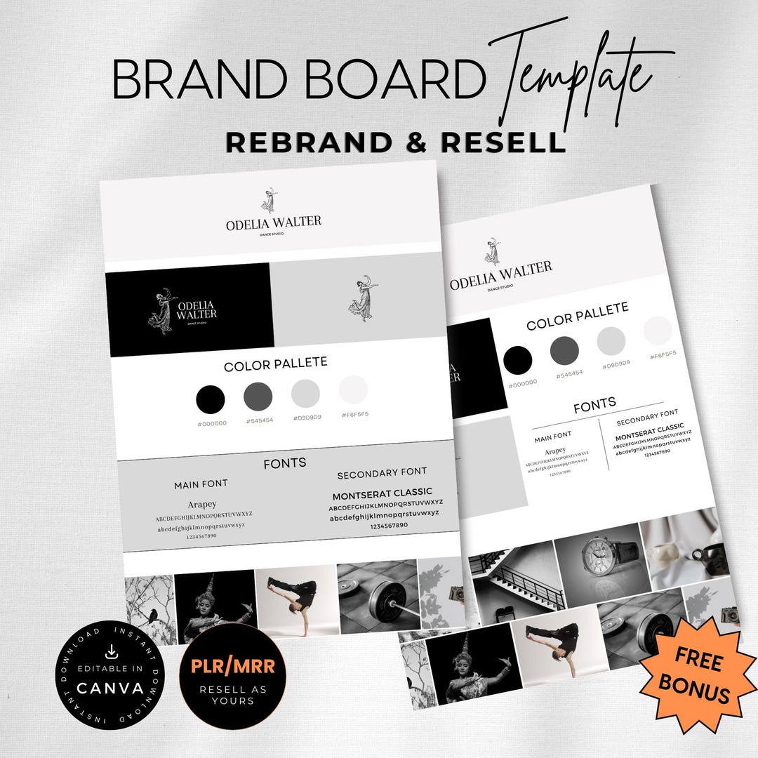 Black Brand Board Template, Brand Kit Template, Editable Brand Kit, Pre ...