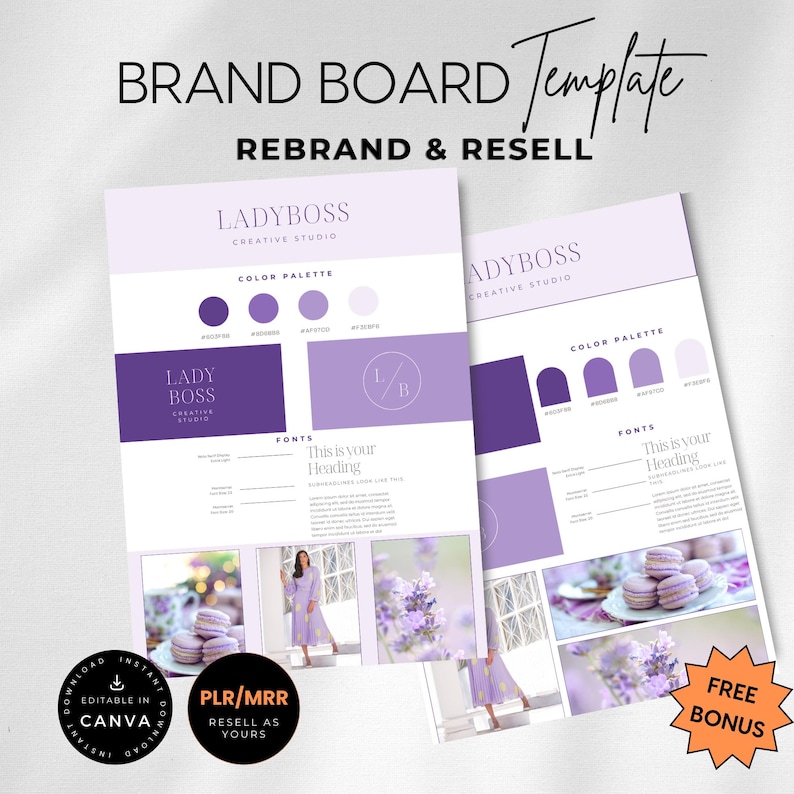 Purple Brand Board Template, Brand Kit Template, Editable Brand Kit ...
