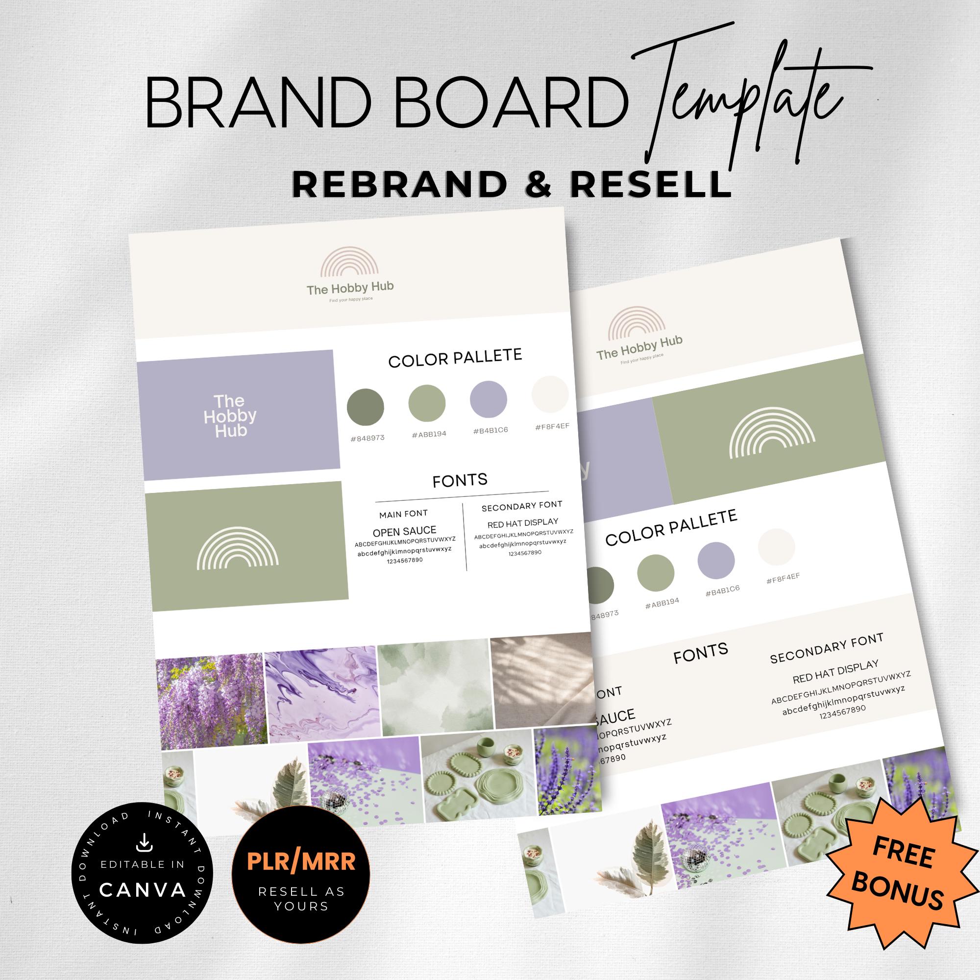 PLR MMR Brand Board Template, Colourful Brand Kit Template, Editable ...