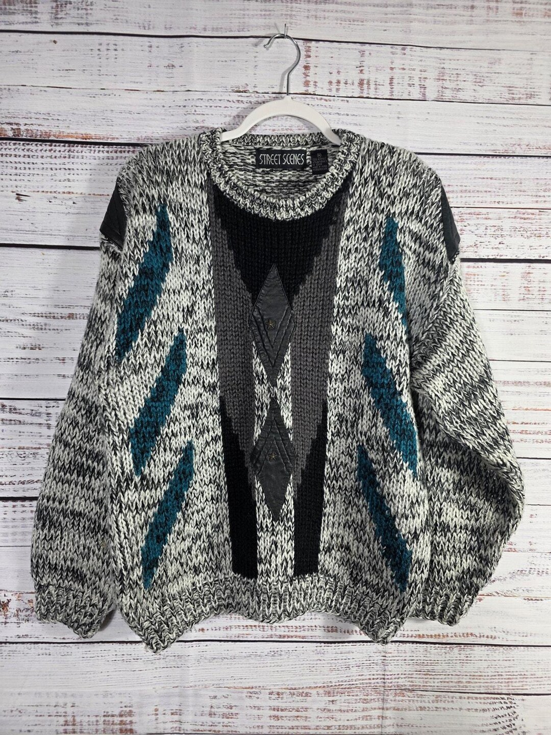 VTG 80s 90s Street Scenes Chunky Knit Sweater Mens M (womens L/xl ...