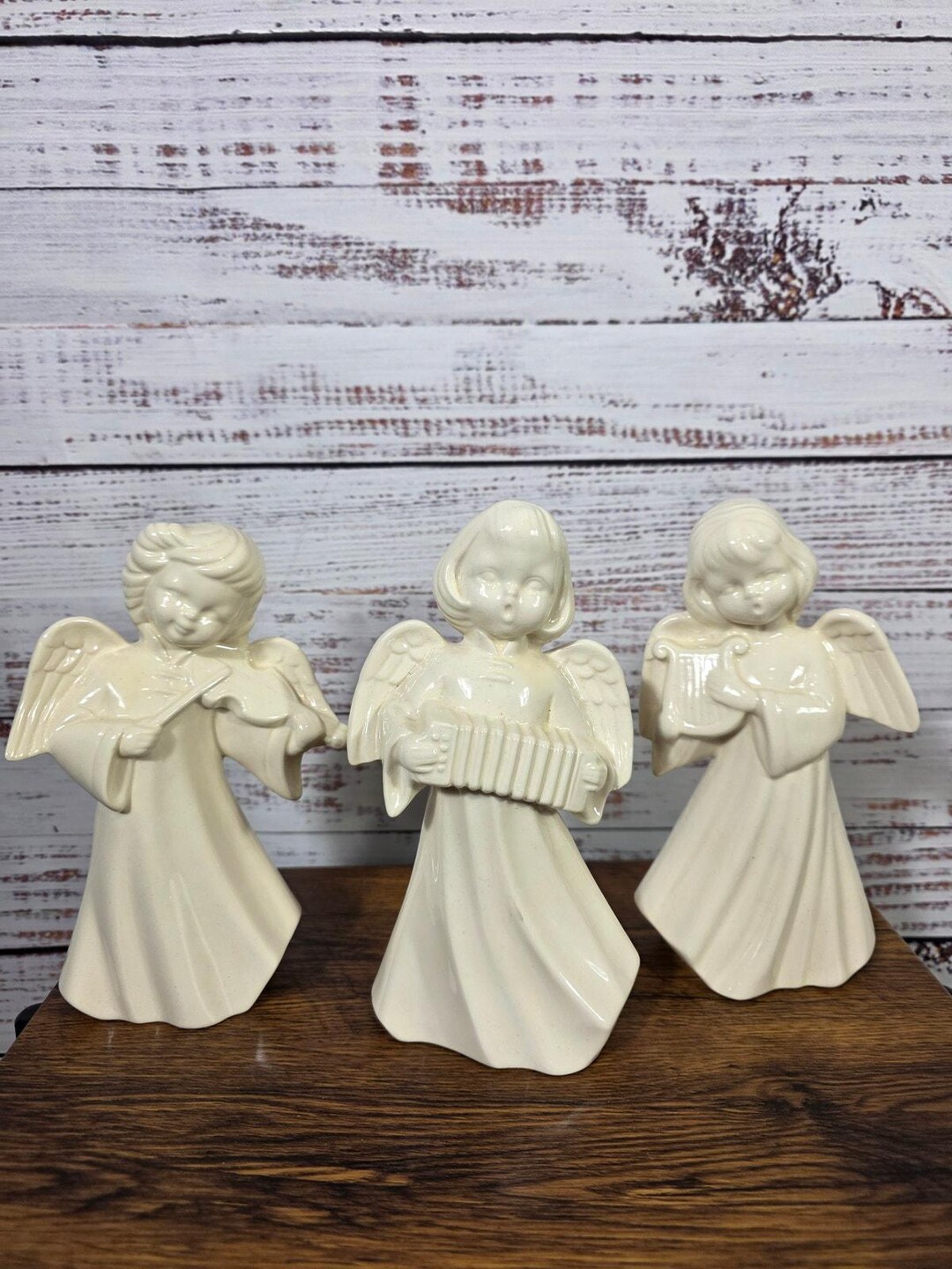 3 VTG Ceramic Angels Musical Group- Accordion, Violin and Harp - Etsy