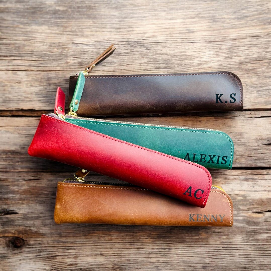 Personalized Leather Pencil Case | Engraved Small Leather Pencil Case ...