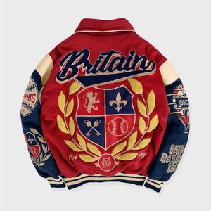 Varsity Jacket Britain on Red Unisex - Etsy