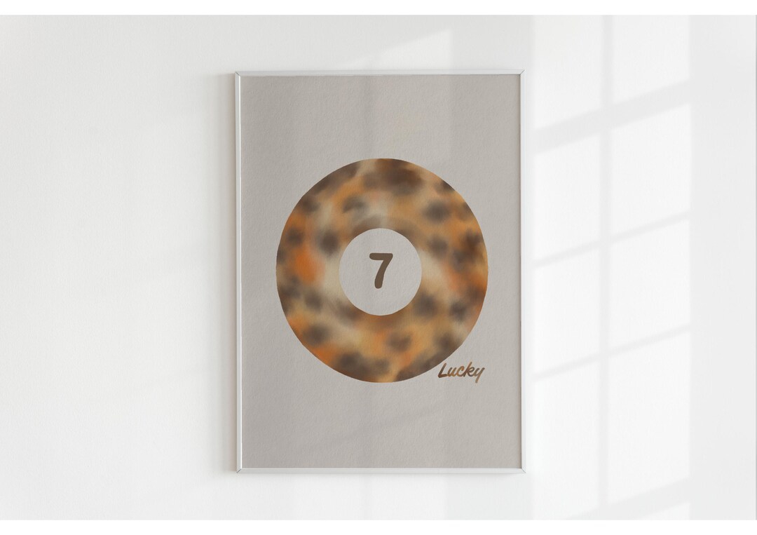 Lucky 7 Ball Poster Cheetah Print Pool Ball Art Minimalist Wall Art ...