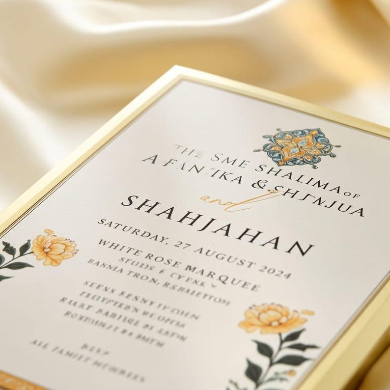 Royal Elephant Wedding Invitation Box: Mughal Art, Gold Frame, Indian ...