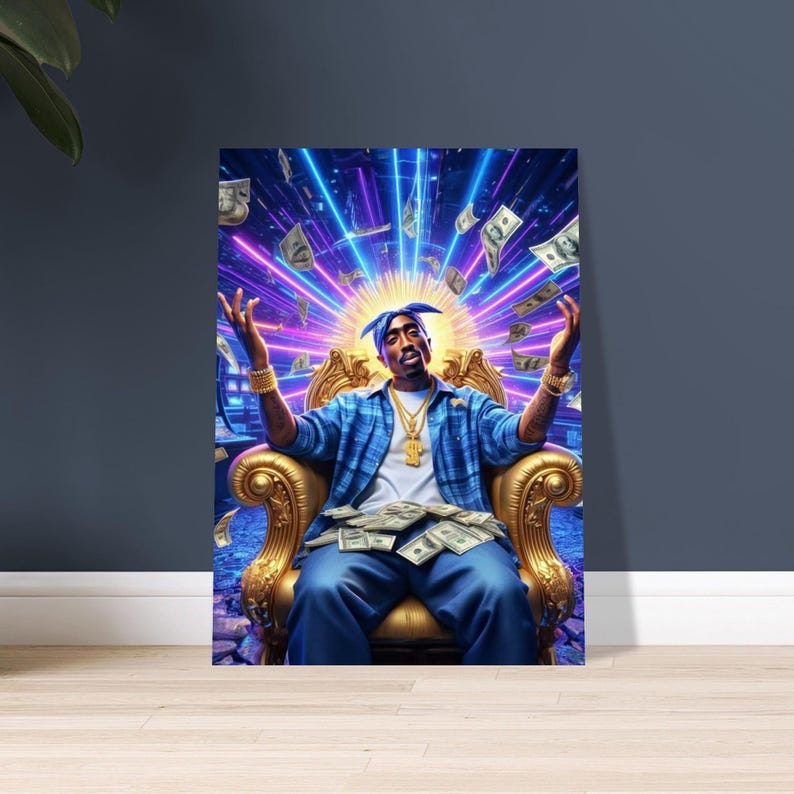 Tupac Throne Poster – Hip-hop Legend, Money & Luxury Vibes | Rap Icon ...