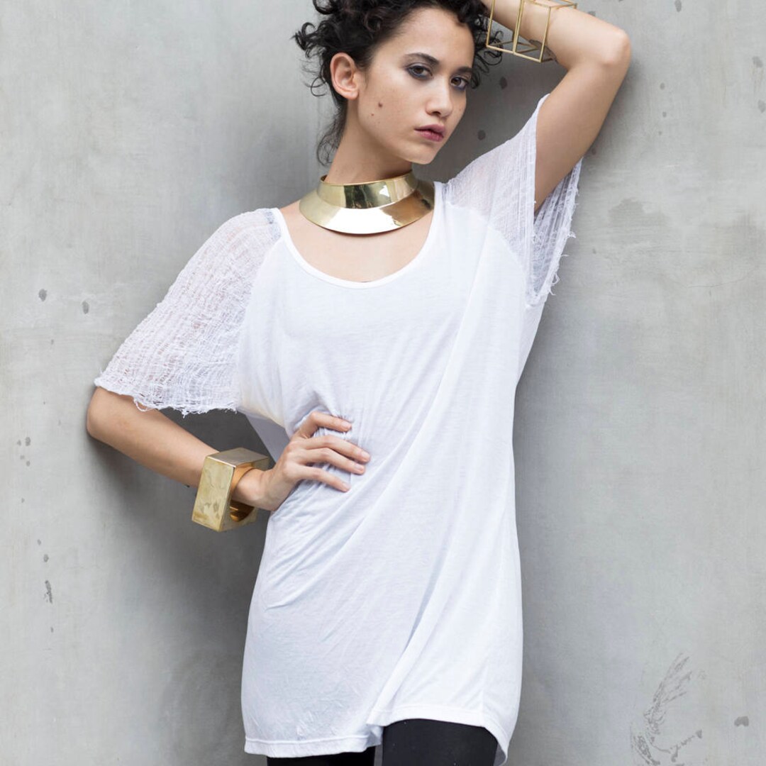 White Top Shredded White T-shirt Deconstructed Top White - Etsy