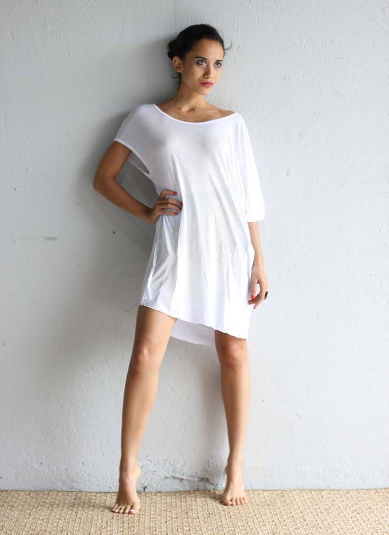 Off The Shoulder Dress Asymmetric White T Shirt Dress Etsy