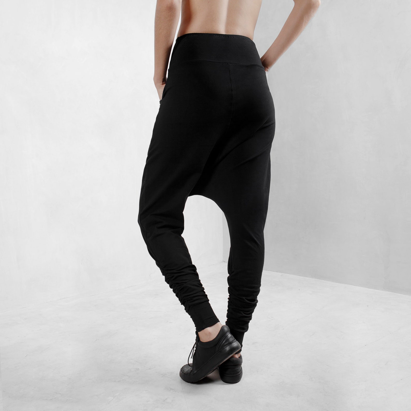 Black Low Crotch Pants, Drop Crotch Pants, Baggy Pants, Sweatpants ...