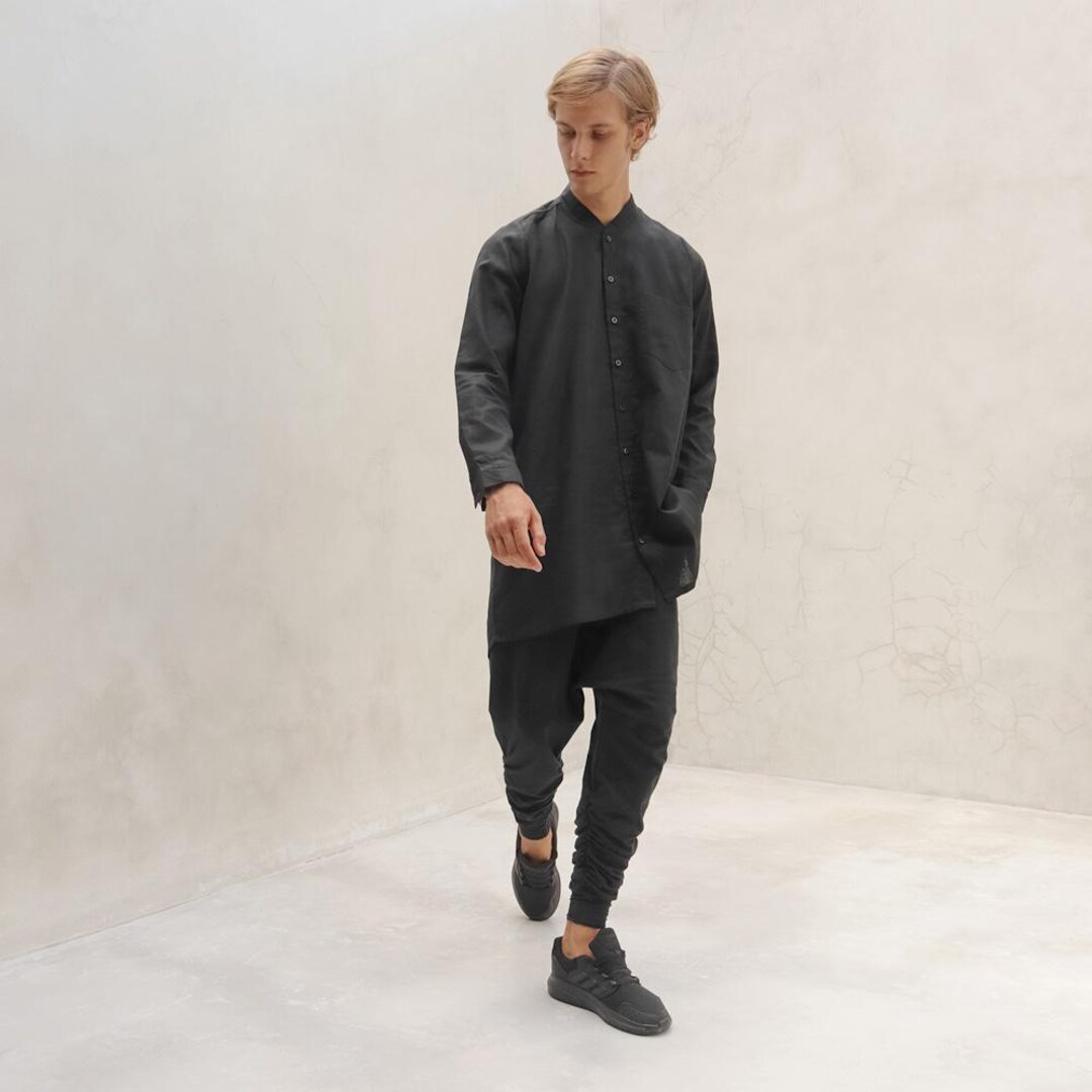 Mens Handmade Black Tunic, Mens Black Formal Shirt, Long Sleeve Formal ...