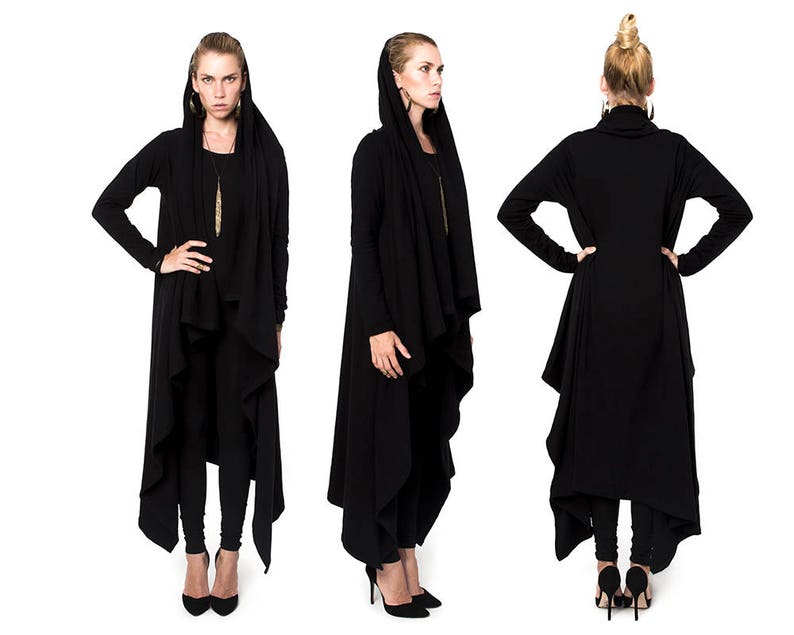 Organic Cotton Black Wrap Cloak Women's Draped Hooded - Etsy