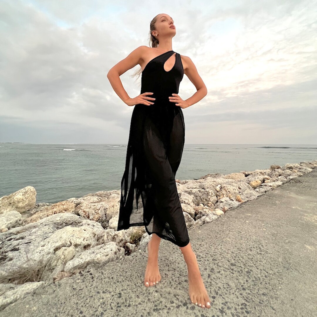 Black Sheer Mesh Split Transparent Maxi Skirt, Sexy Split Skirt, Sheer ...