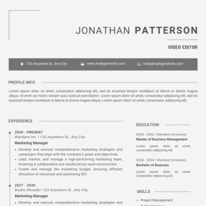 Professional Video Editor Resume Template | Modern & Editable CV ...