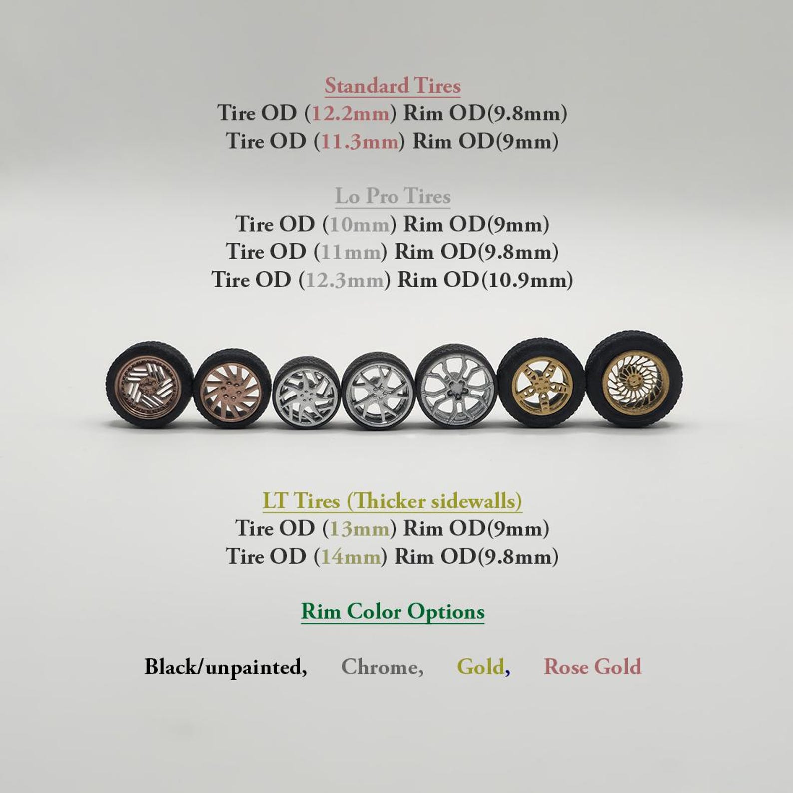1/64 Scale Dayton Style Rims With Treaded Tires for Hot Wheels Matchbox ...
