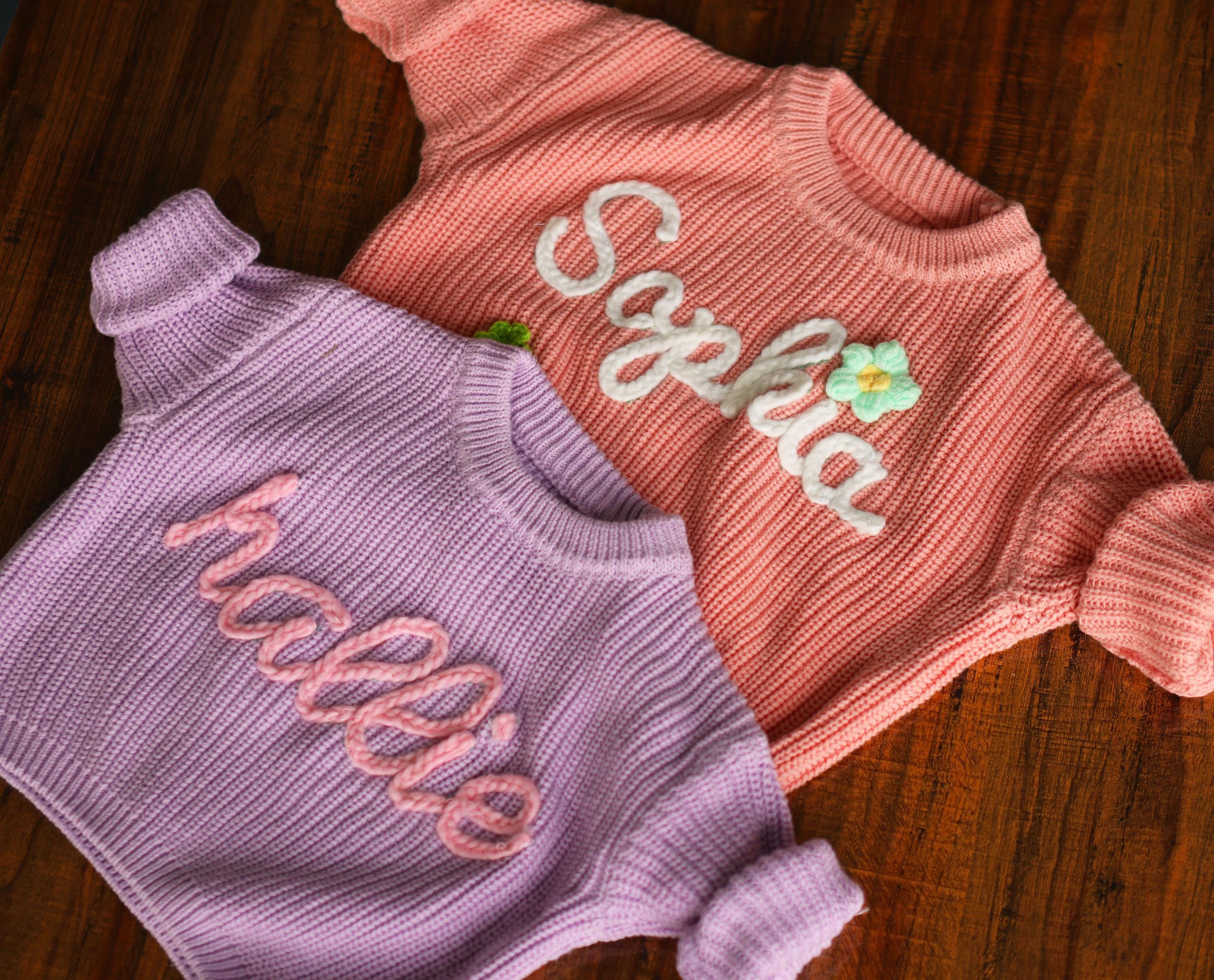 Personalized Name Baby Sweater, Embroidered Knitted Baby Sweater ...