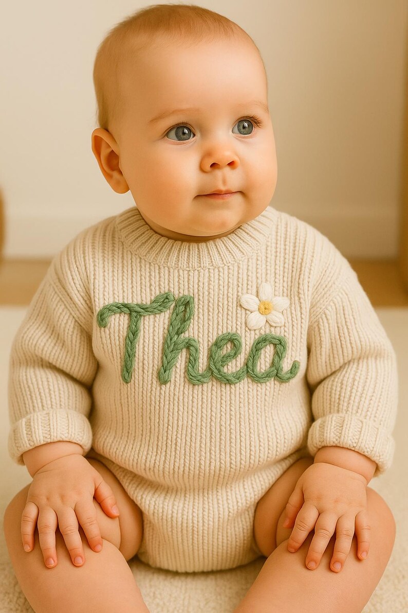 Personalized Baby Name Sweater, Custom Hand Embroidered Knitted Sweater ...