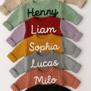 Personalized Baby Name Sweater, Custom Hand Embroidered Knitted Sweater ...