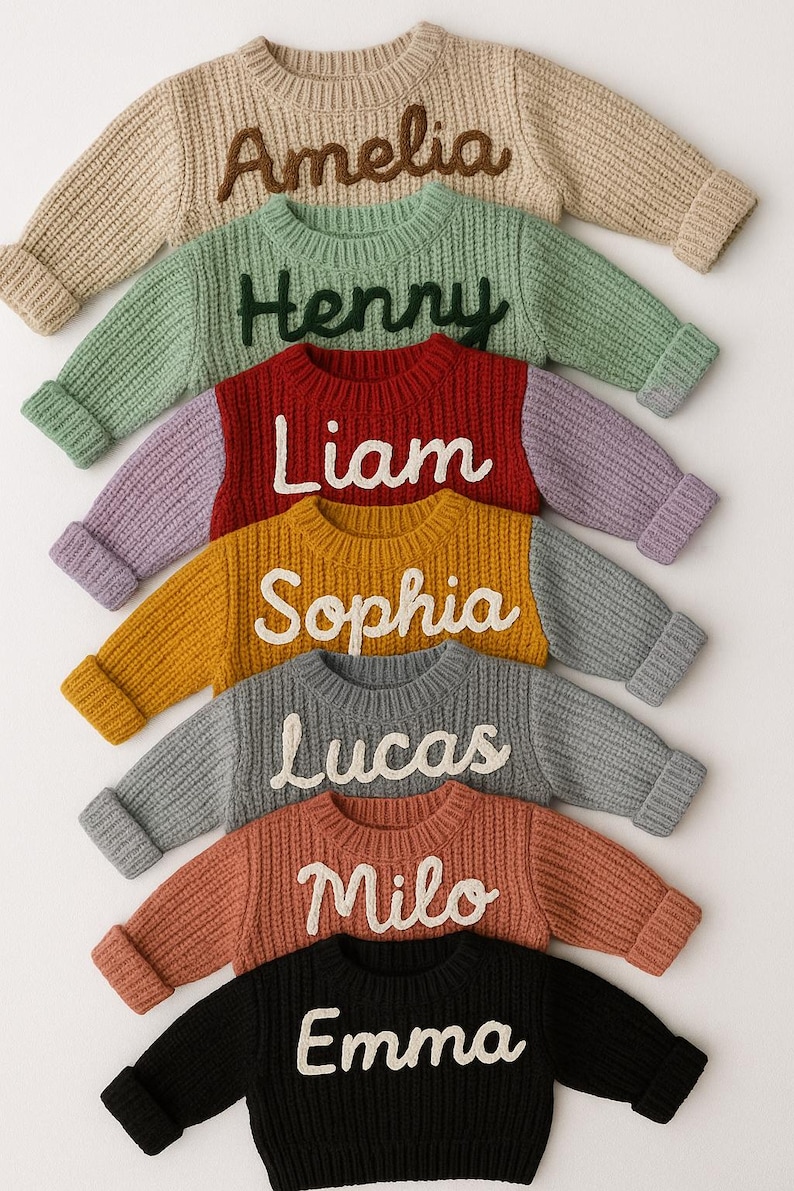 Personalized Baby Name Sweater, Custom Hand Embroidered Knitted Sweater ...