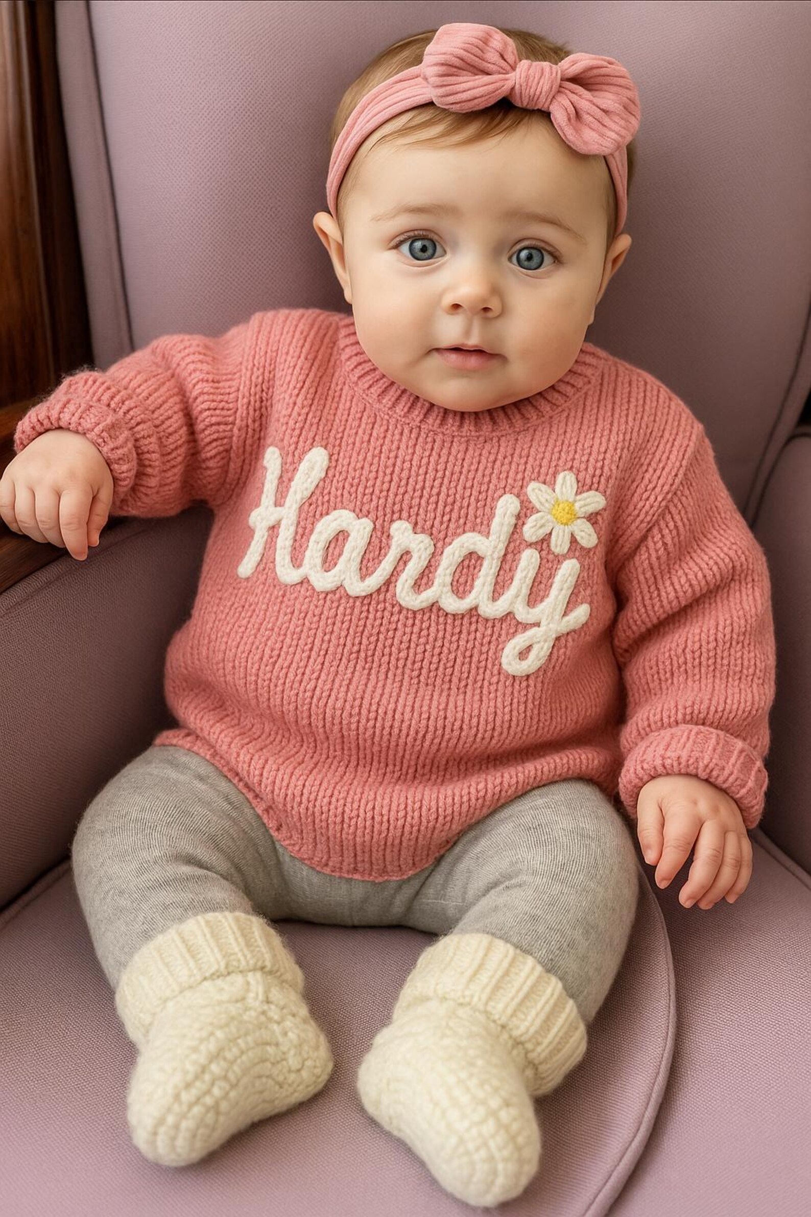 Personalized Baby Name Sweater, Custom Hand Embroidered Knitted Sweater ...