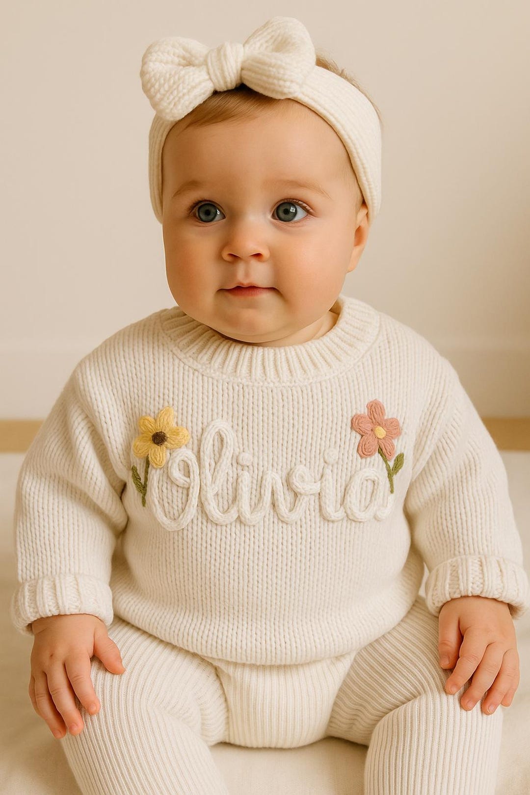 Personalized Baby Name Sweater, Custom Hand Embroidered Knitted Sweater ...