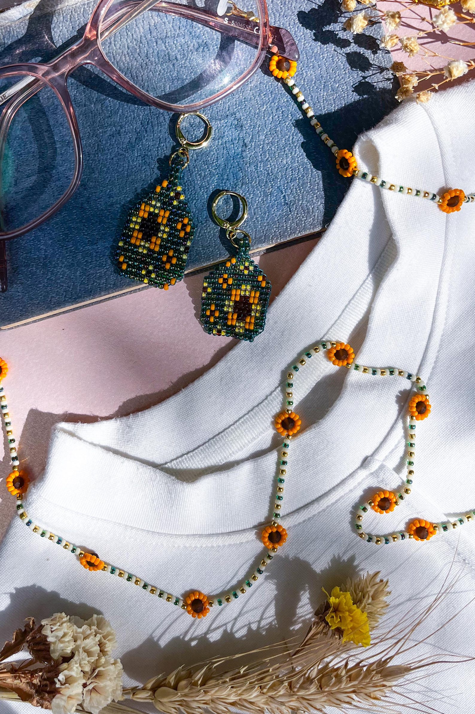 Sunflower Beaded Glasses Chain – Handmade Cord for Sunglasses and ...