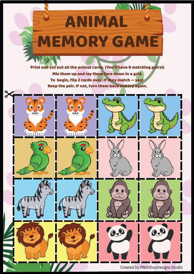 Animal Memory Game for Kids Printable - Digital Download - Etsy