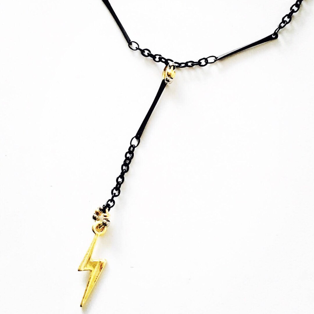 BOLT Pendulum Necklace in Midnight & Antiqued Gold. Gift Box and Ribbon ...