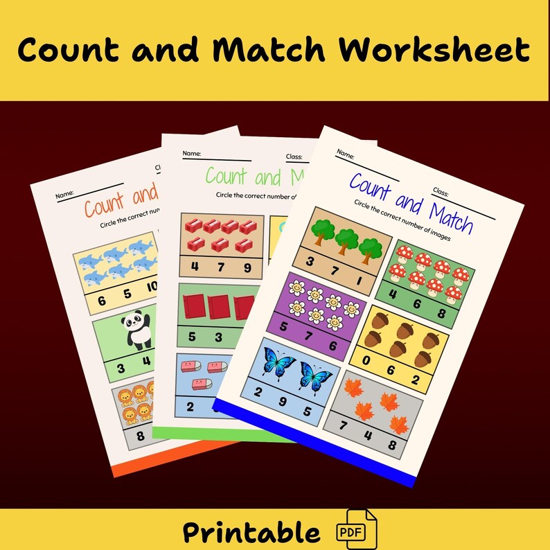 Count and Match Printable Worksheet, Math Homeschool Education ...